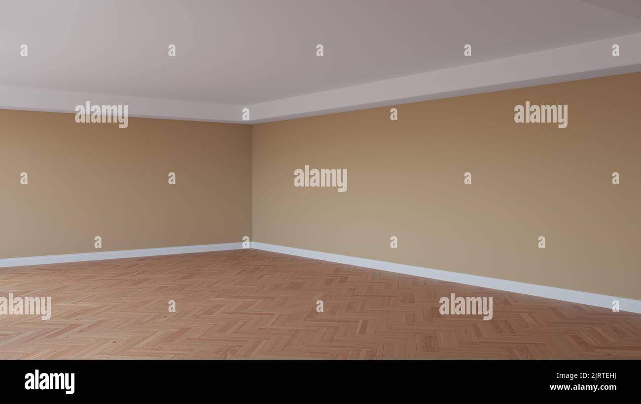 Beige Corner of the Room with a White Ceiling and Cornice, Glossy ...