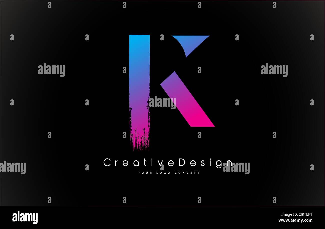 K Letter Logo Design with Creative Pink Purple Brush Stroke Vector ...
