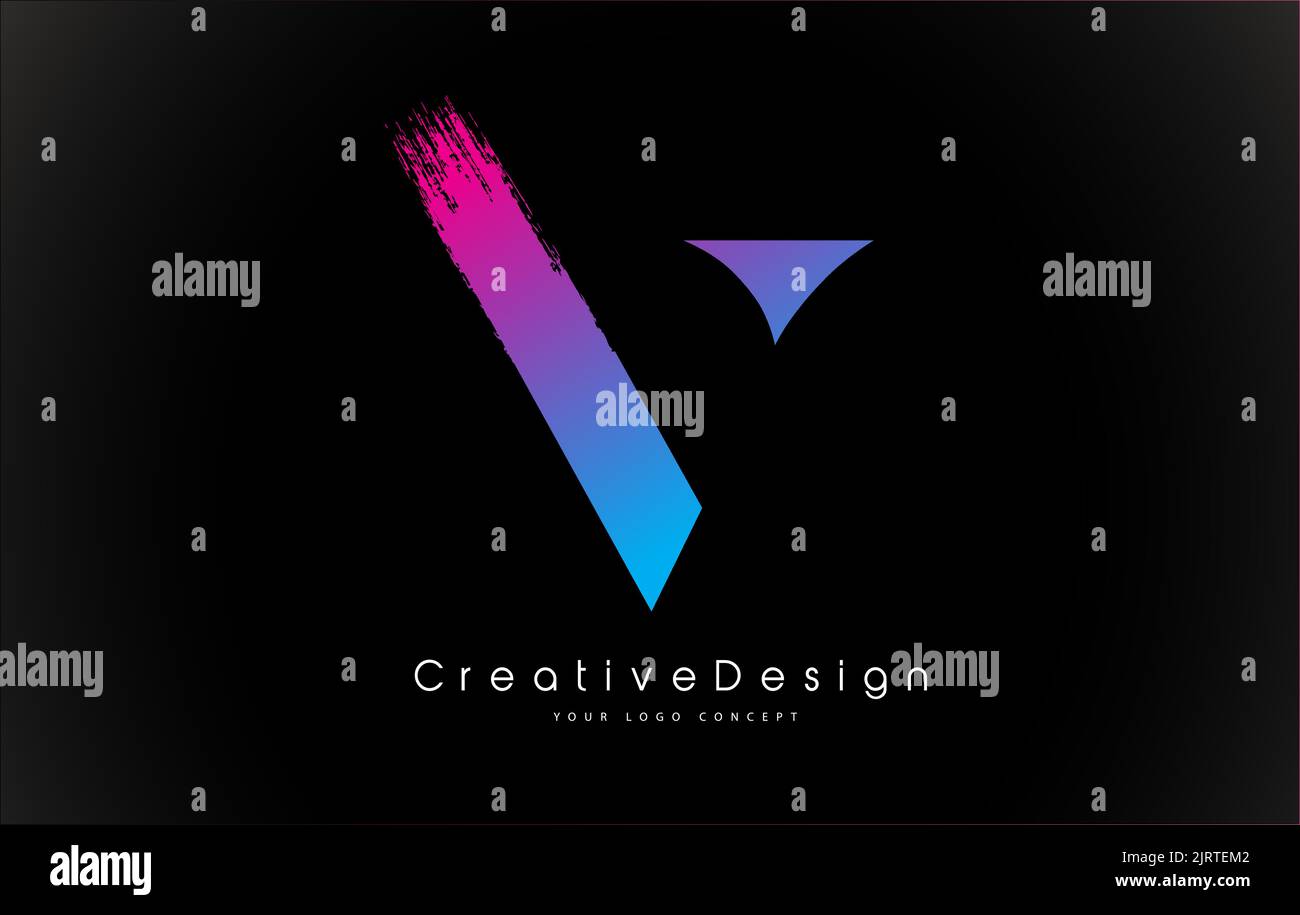 V Letter Logo Design with Creative Pink Purple Brush Stroke Vector ...