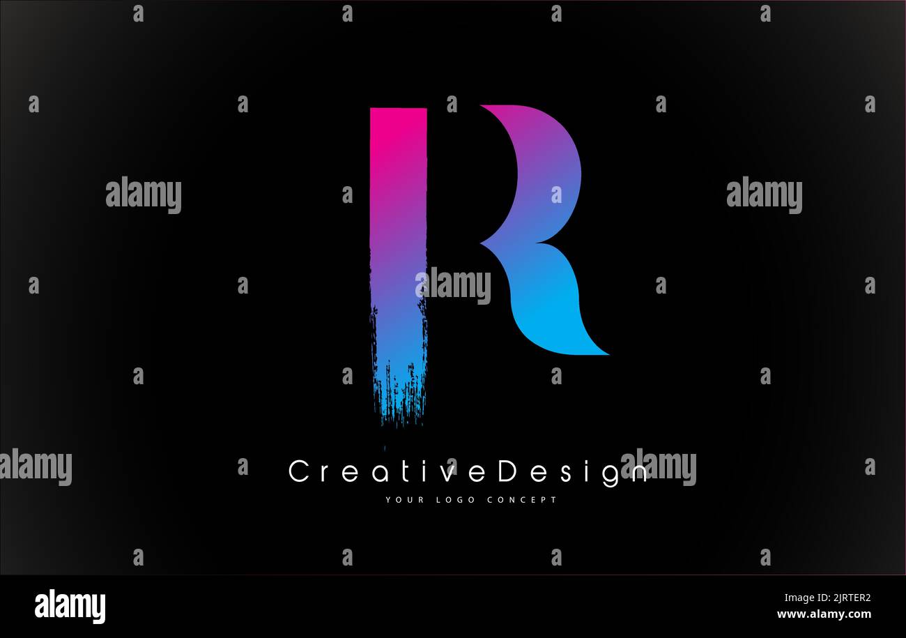 R Letter Logo Design with Creative Pink Purple Brush Stroke Vector ...