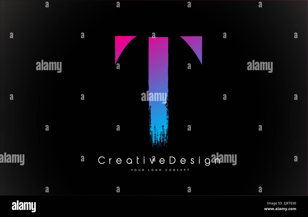 T Letter Logo Design with Creative Pink Purple Brush Stroke Vector ...