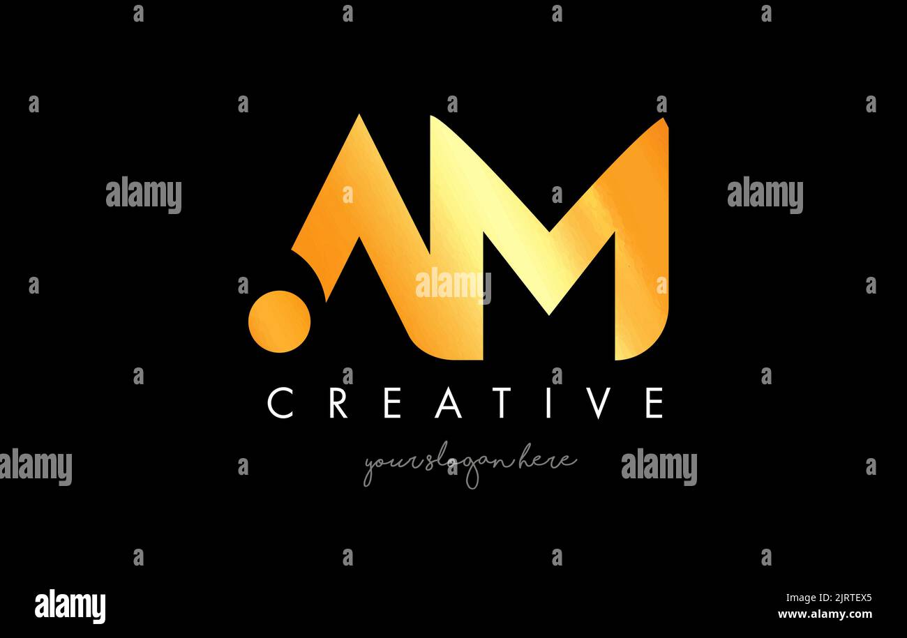 Golden Gold AM Letter Logo Design with Creative Modern Trendy ...