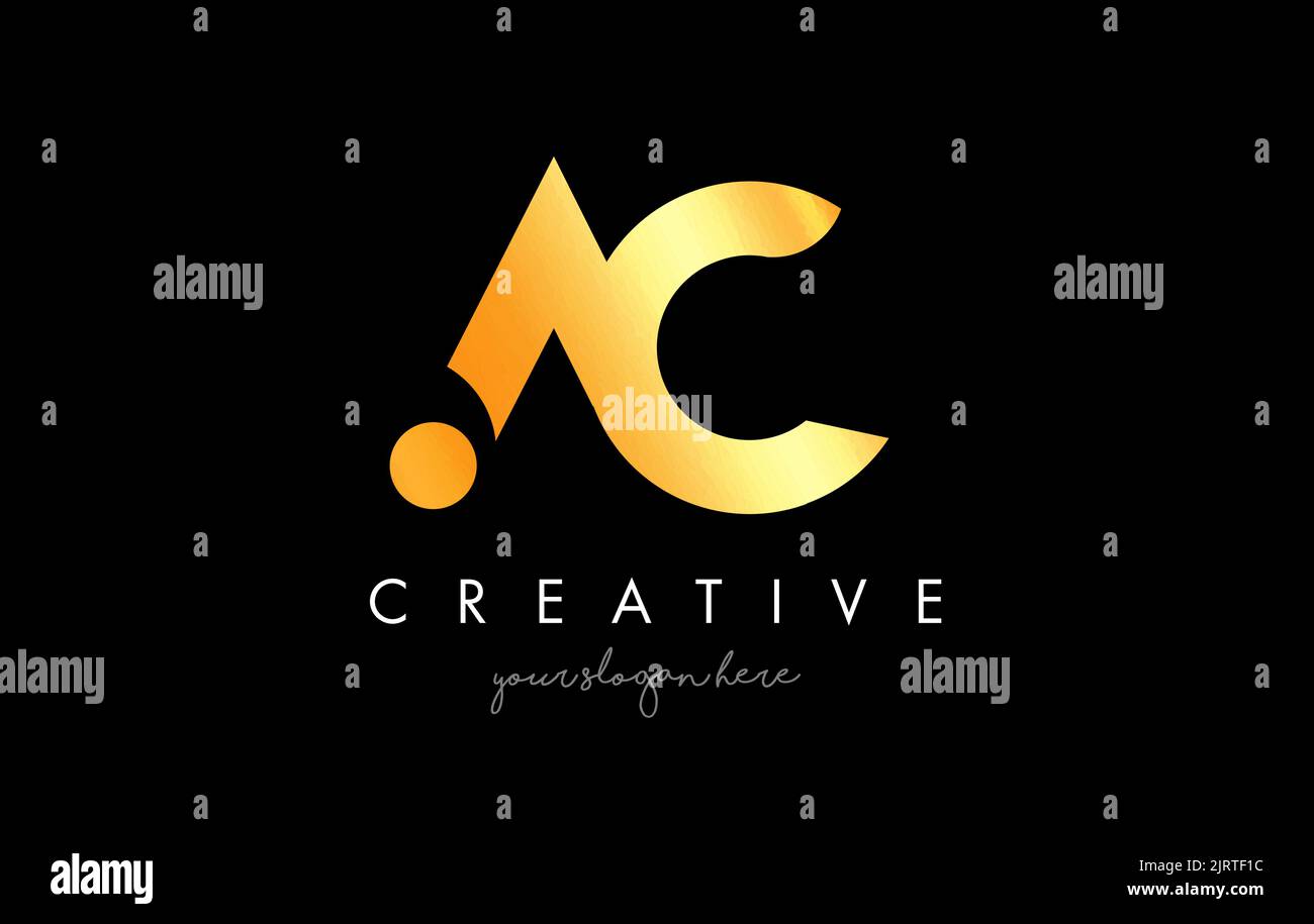 Golden Gold AC Letter Logo Design with Creative Modern Trendy Typography and Black Colors Stock ...