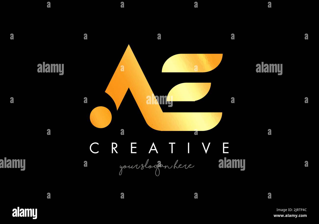 Golden Gold AE Letter Logo Design with Creative Modern Trendy Typography and Black Colors Stock ...