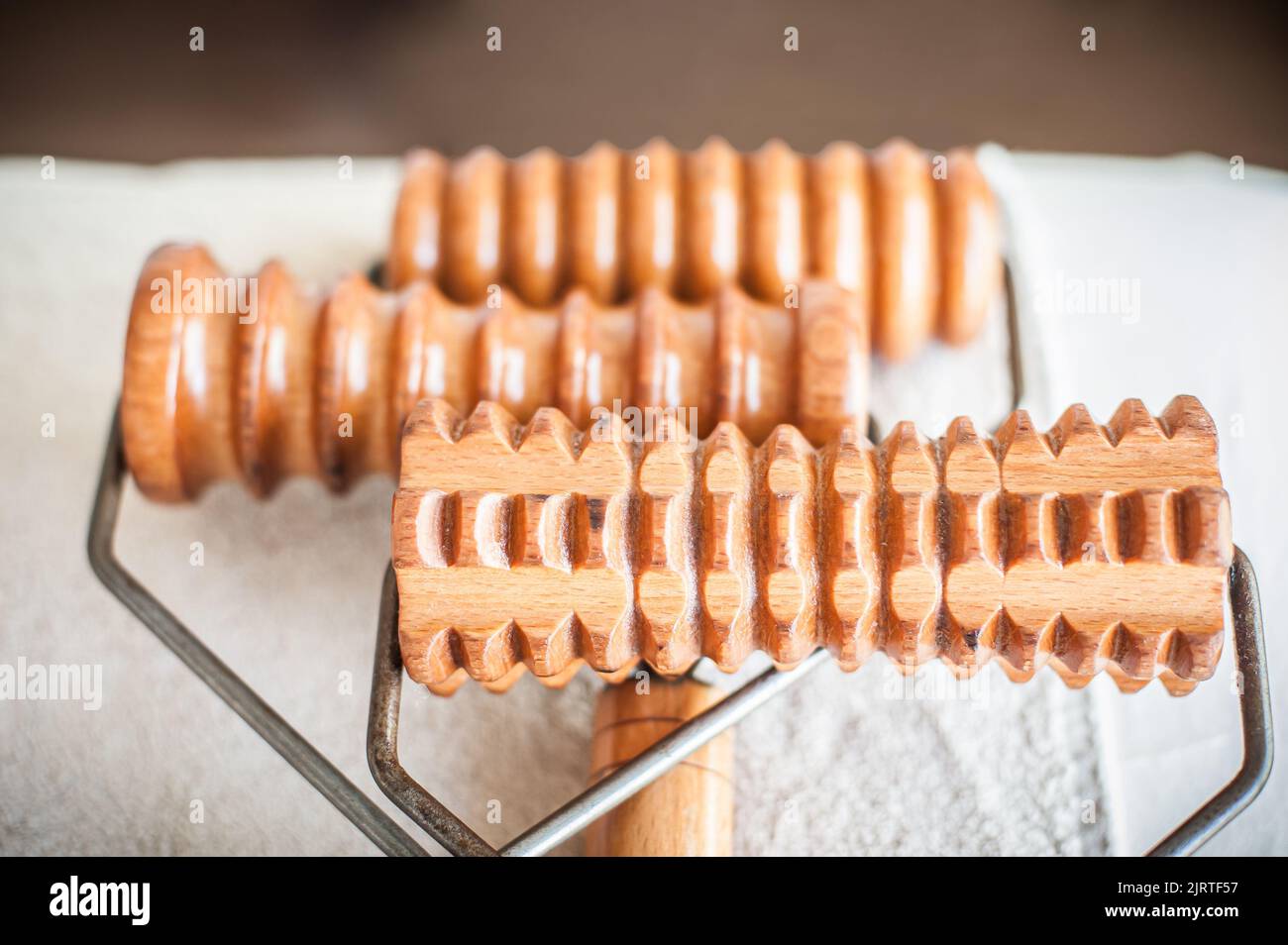 Wood massage, maderotherapy, wooden rolling pin or battledore tools for ...
