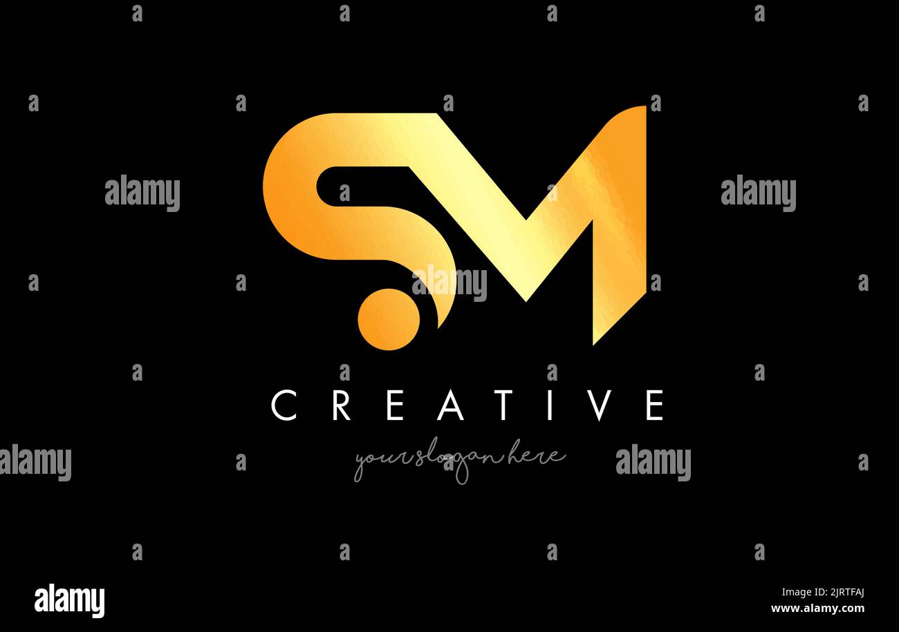 Golden Gold SM Letter Logo Design with Creative Modern Trendy ...