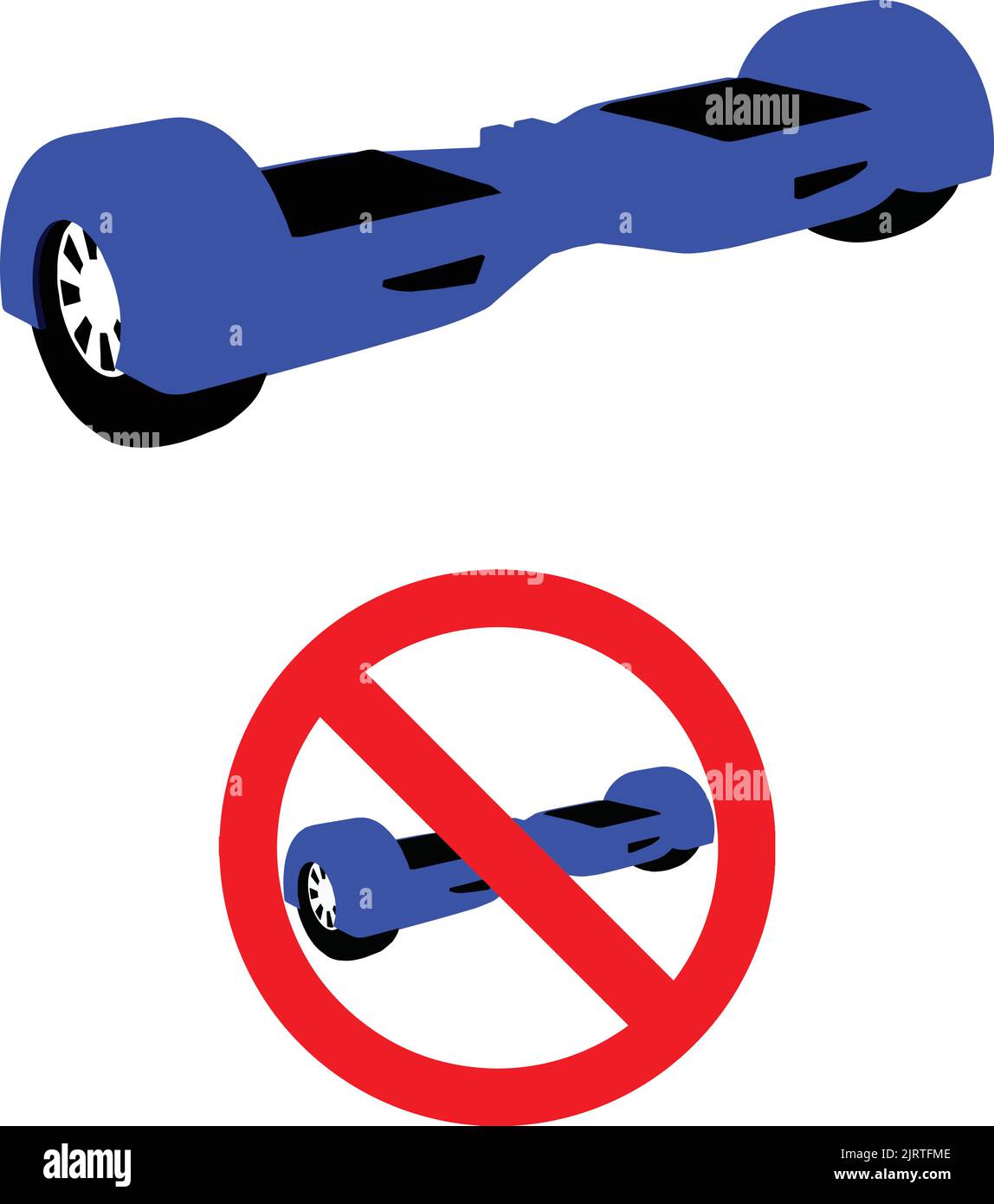 The hoverboard and no hoverboard sign vector illustrations against a ...