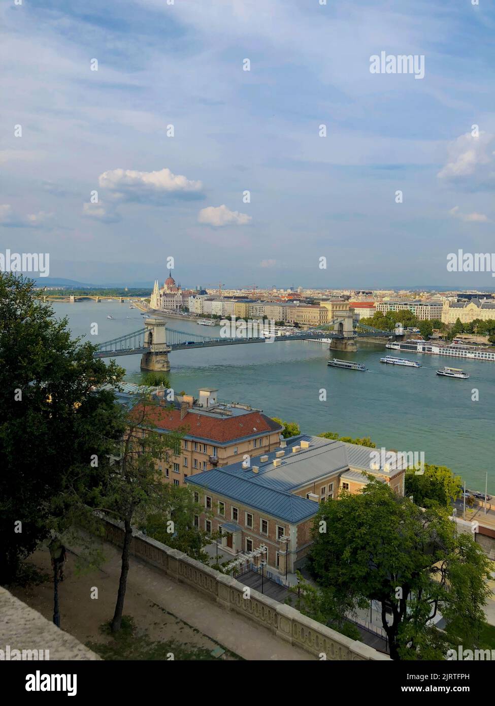 Budapest city view. View point of Danube river, the famous Széchenyi ...
