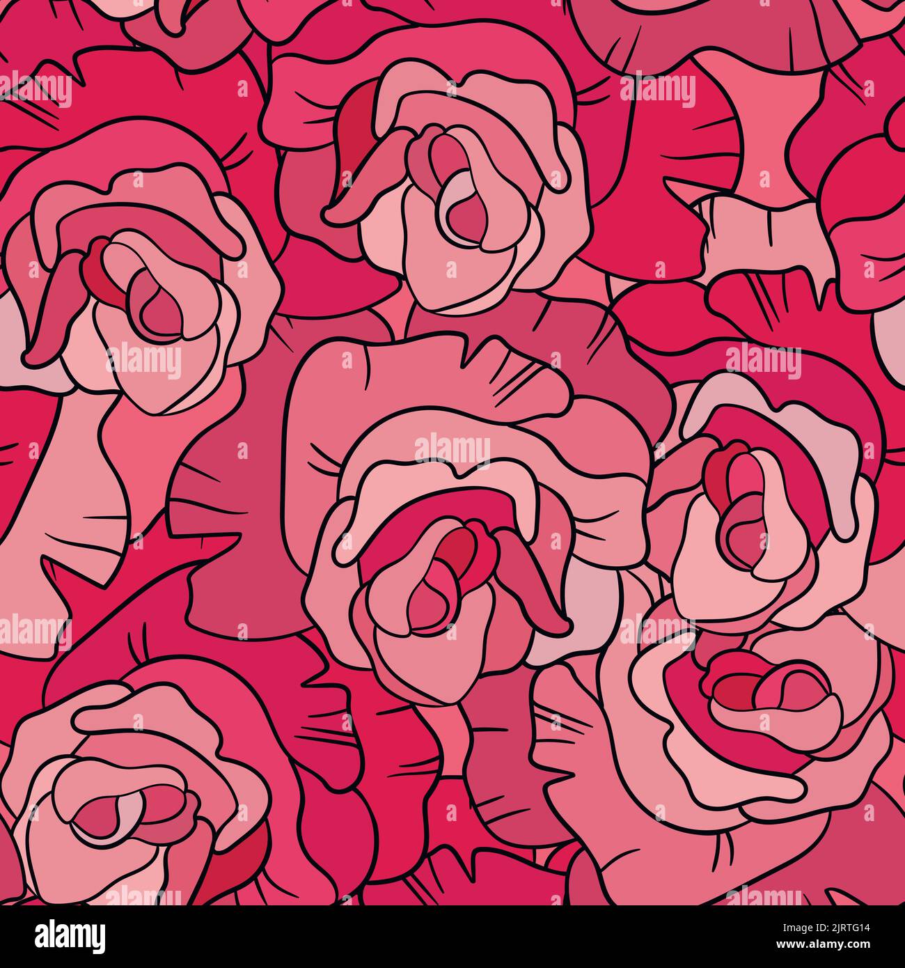 Seamless floral pattern with pink roses. Cartoon style. Design for ...