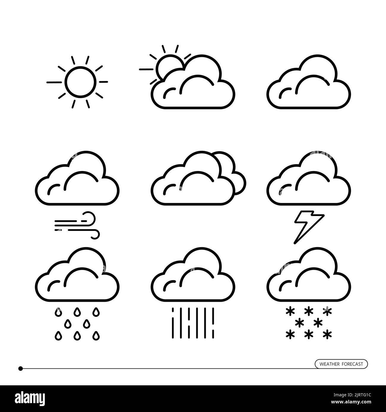 The weather forecast icon set. The black different linear icons are ...