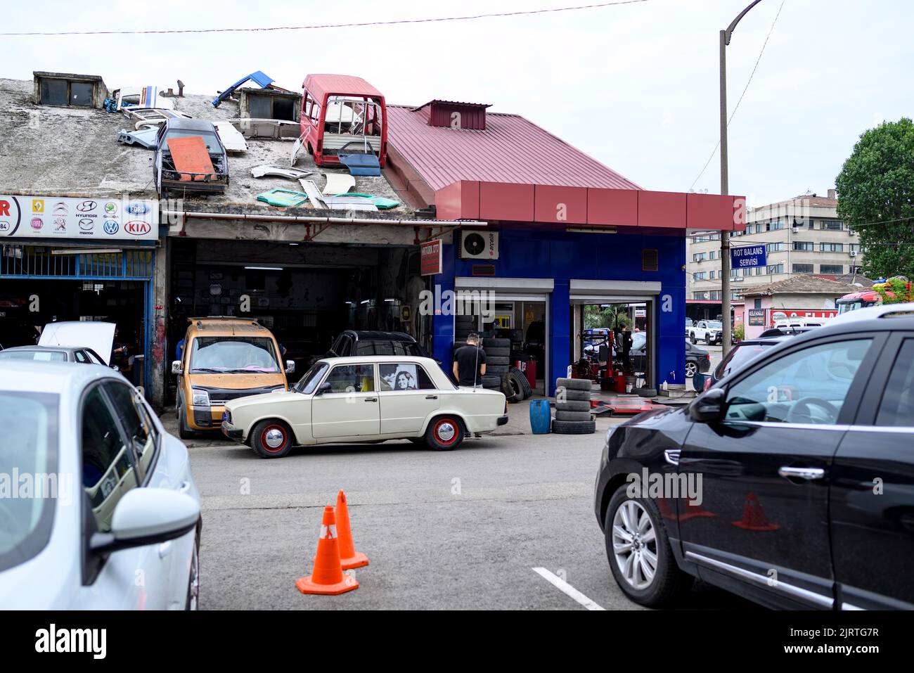 Old soviet Russian car LADA 2105 with photo of Turkish actors on the ...