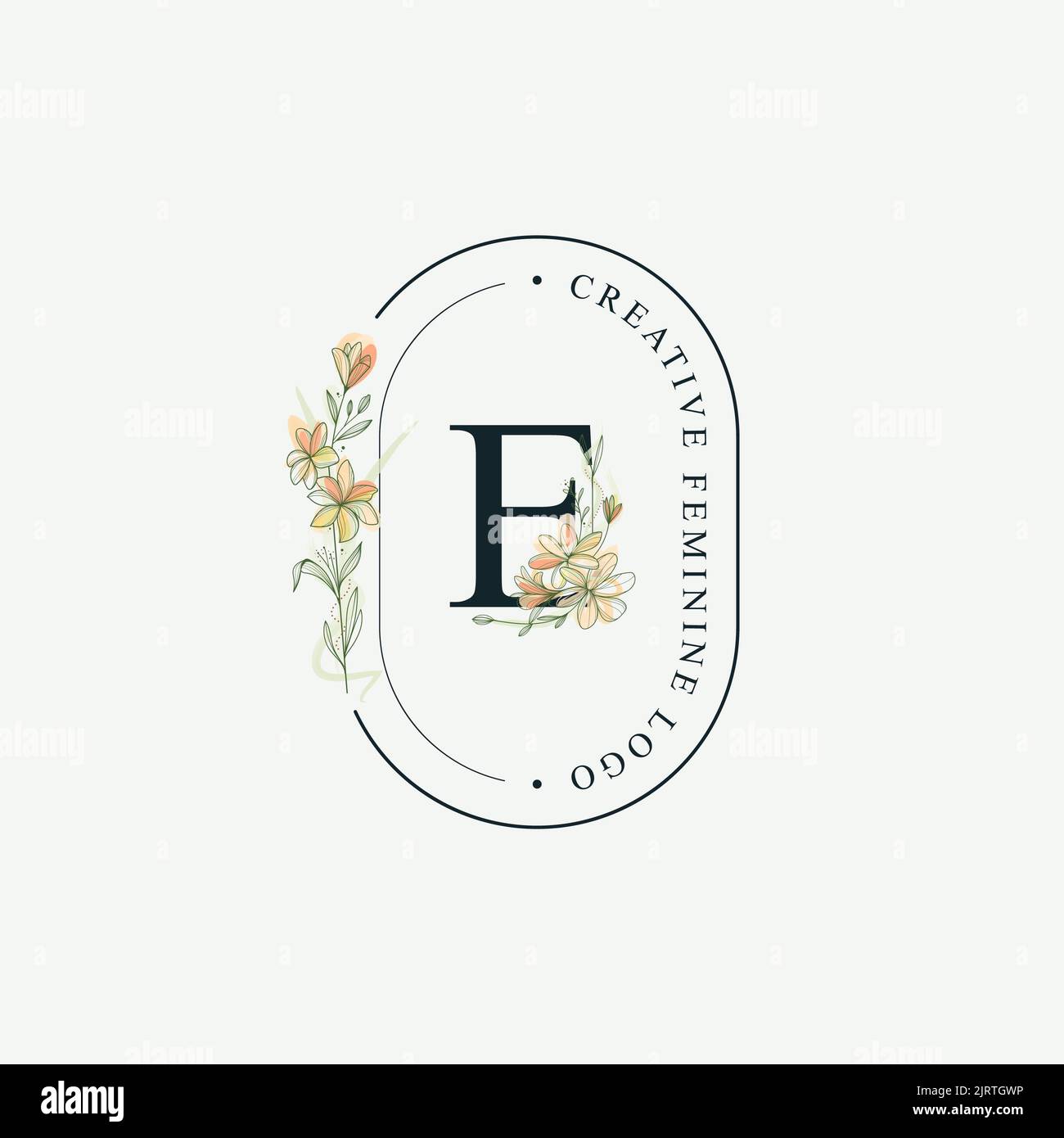 Initials letter E Wedding floral logos template, elegant hand-drawn ...