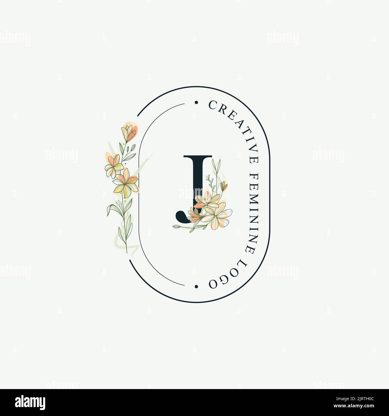 Initials letter J Wedding floral logos template, elegant hand drawn ...