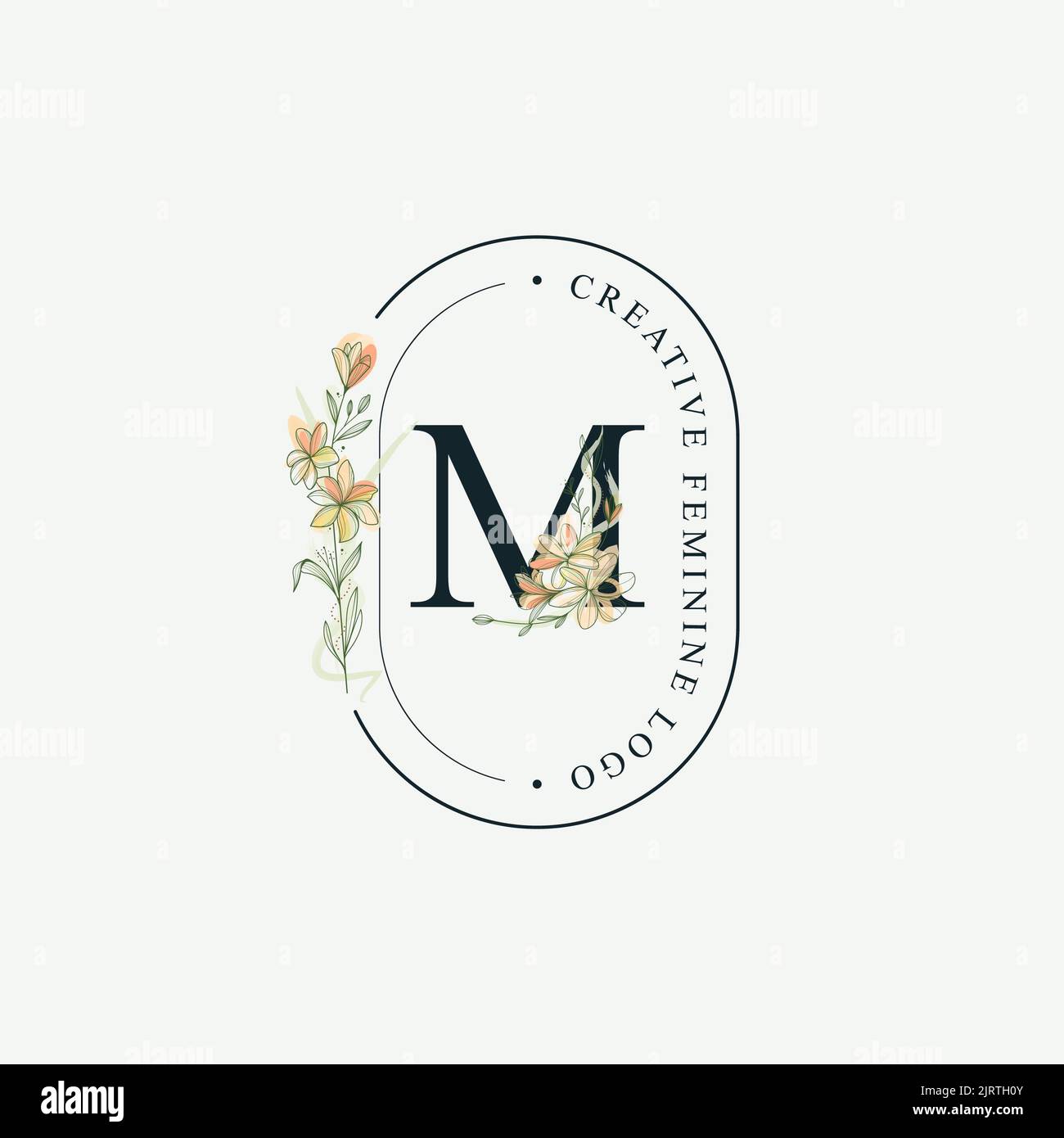 Initials letter M Wedding floral logos template, elegant hand-drawn ...