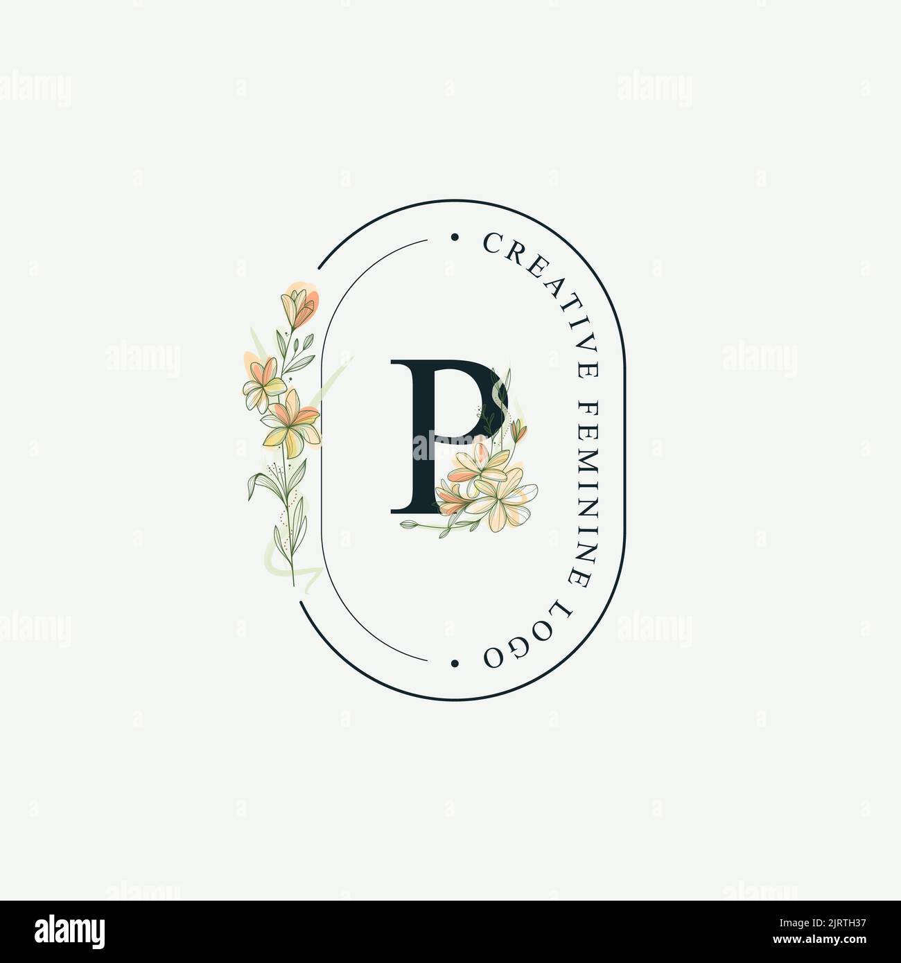 Initials letter P Wedding floral logos template, elegant hand-drawn ...