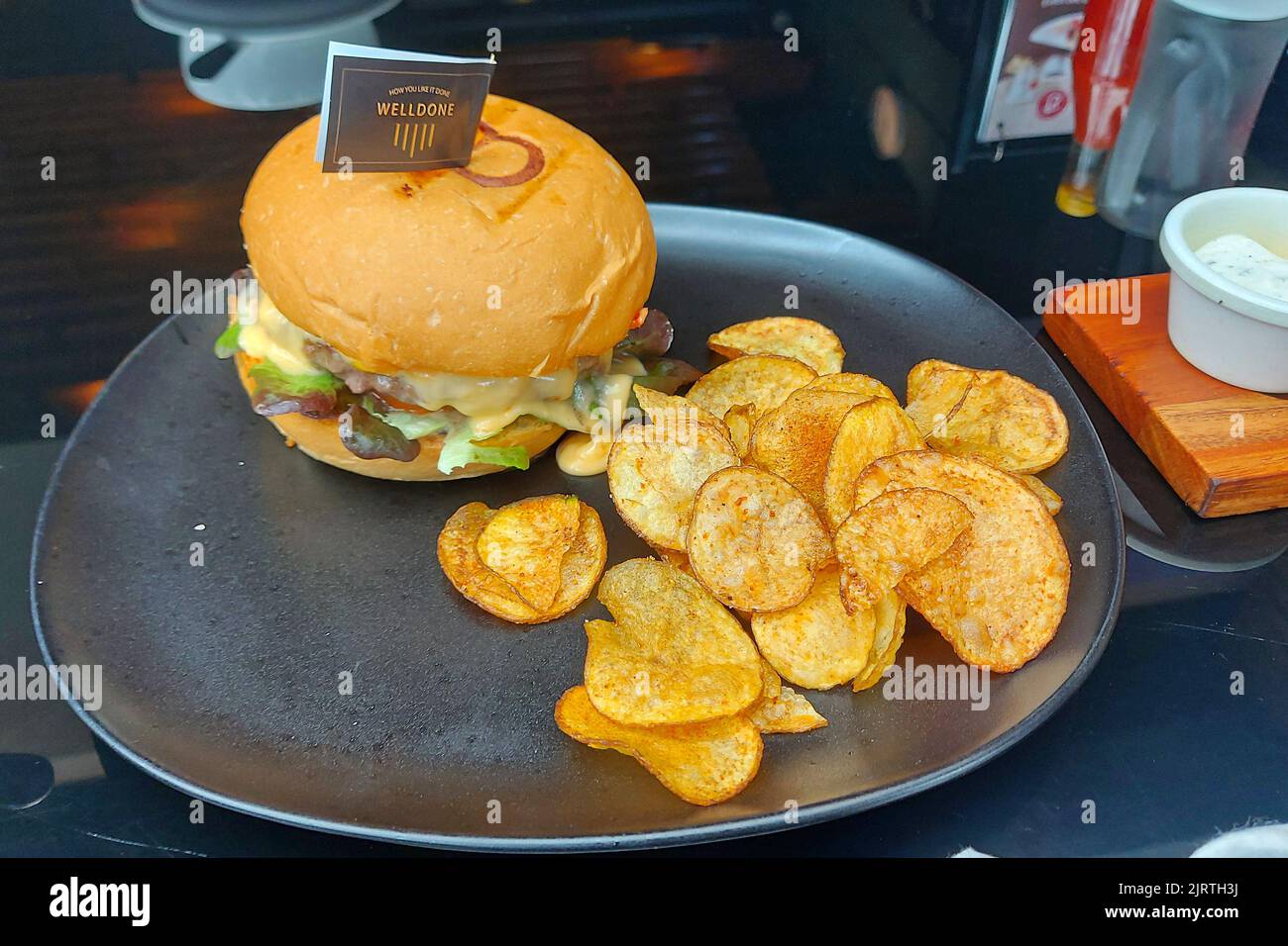 Beef Burger with Fried Potato Crispy at Cafe Jakarta Indonesia Stock ...