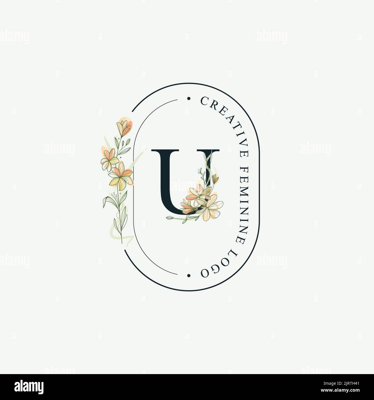 Initials letter U Wedding floral logos template, elegant hand-drawn ...