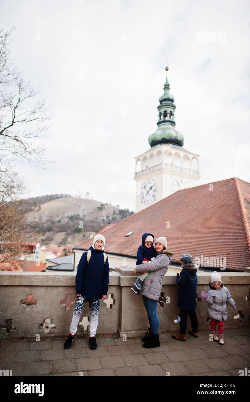 Family walking at historical Mikulov Castle, Moravia, Czech Republic ...
