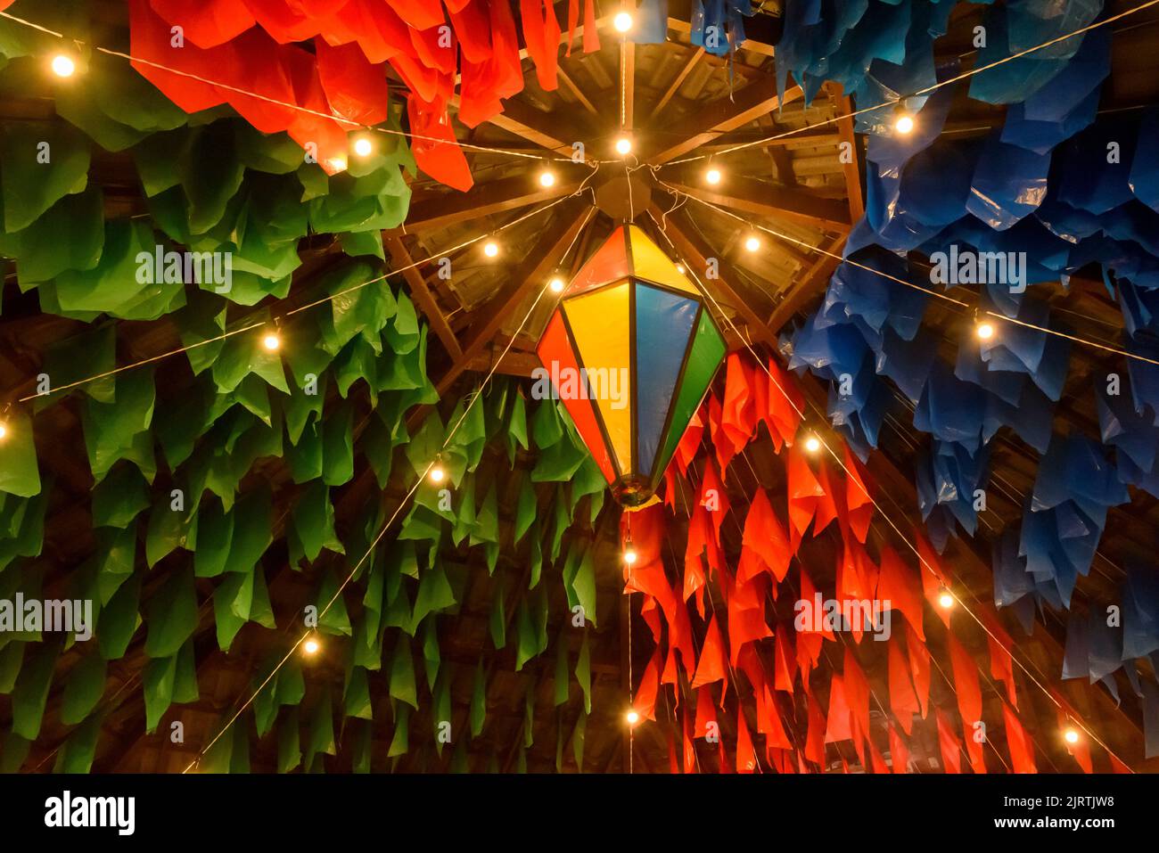 Colorful flags and decorative balloon for the Saint John party, which ...