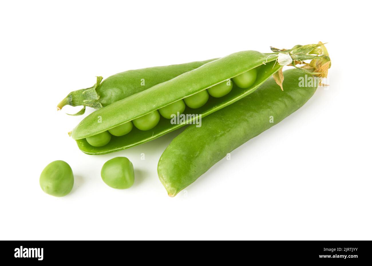 Fresh green peas isolated on white background Stock Photo - Alamy