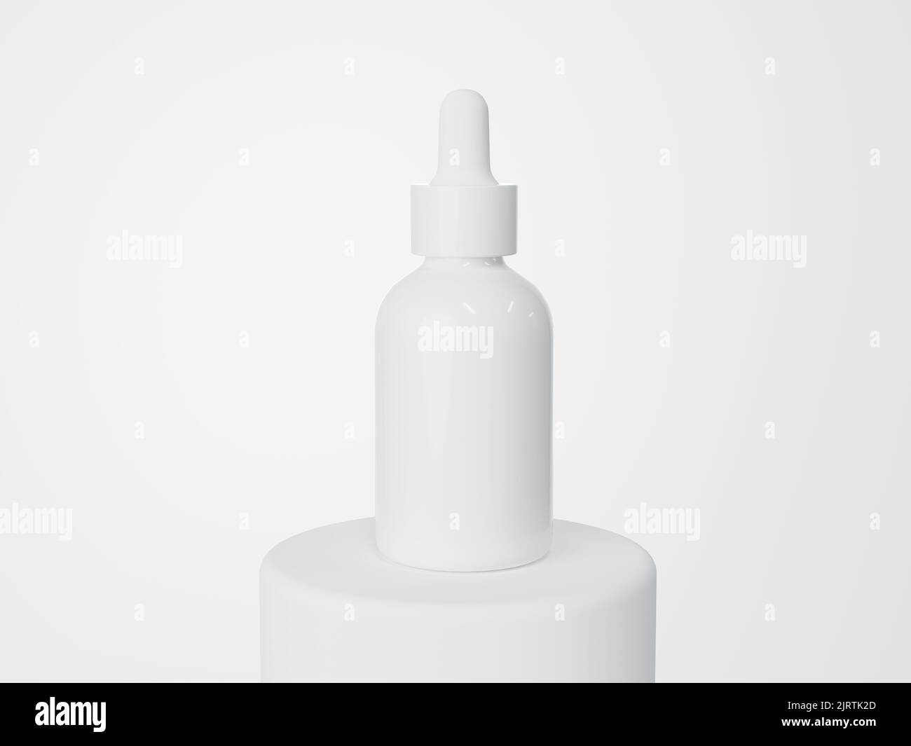 White glass cosmetic serum dropper bottle on podium 3D render, care ...