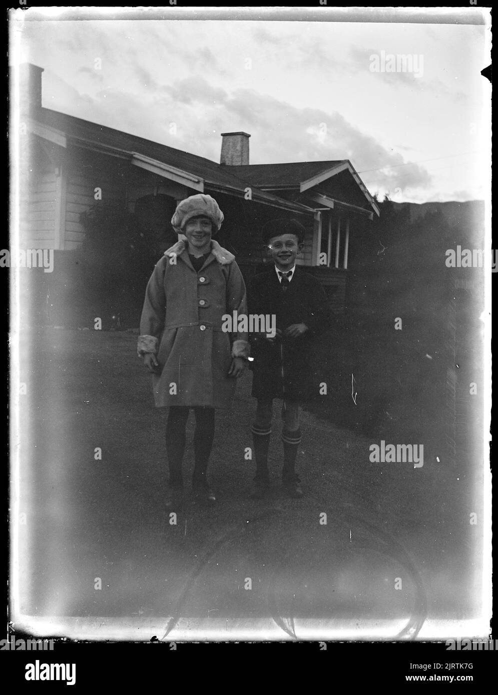Nancy and Clyde Adkin outside house, circa 1925, Levin, by Leslie Adkin ...