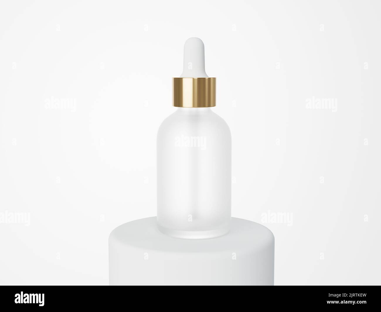 White glass cosmetic serum dropper bottle on podium 3D render, care ...