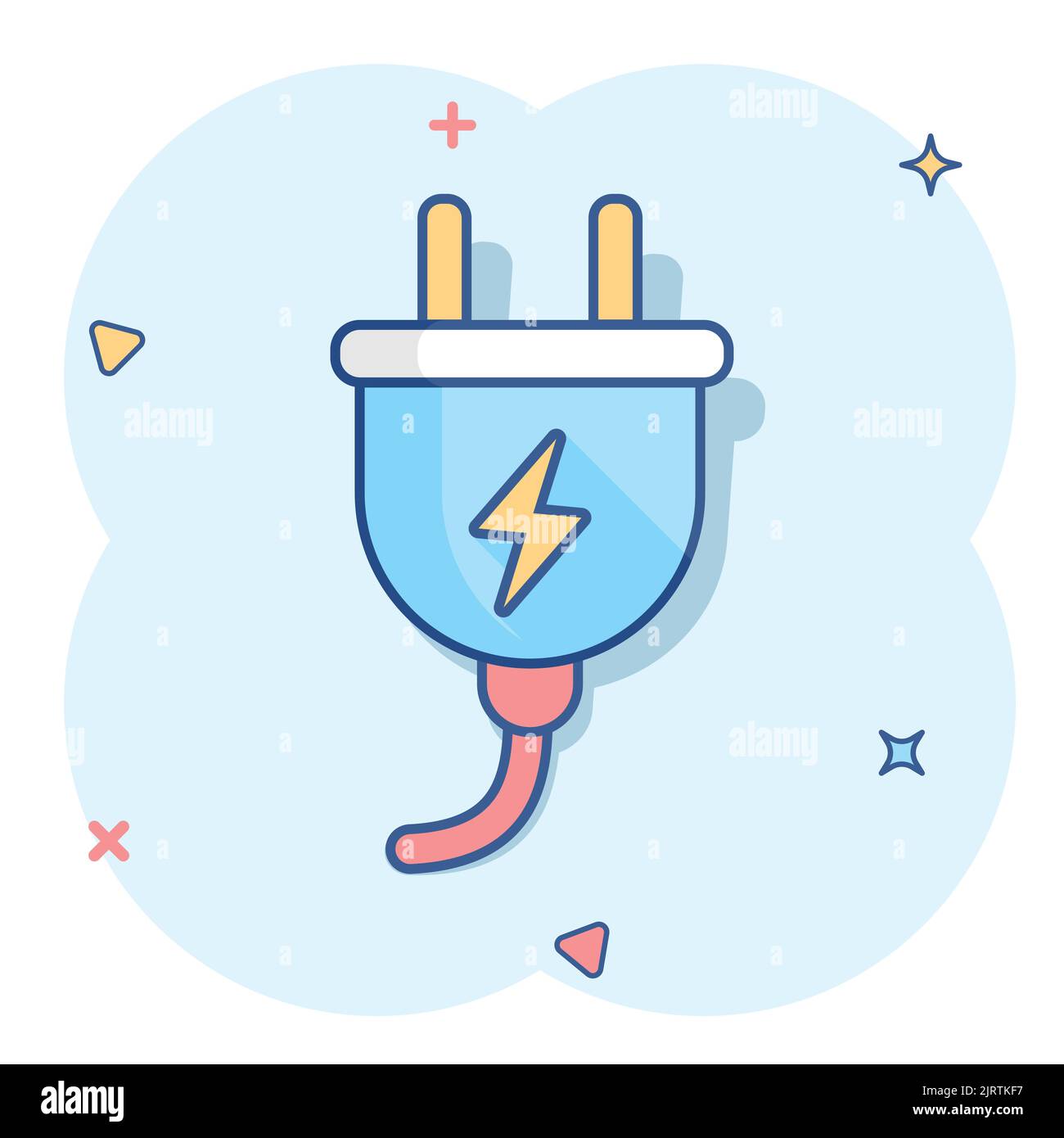 Vector cartoon electric plug icon in comic style. Power wire cable sign ...