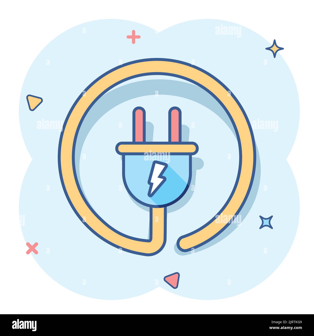 Vector cartoon electric plug icon in comic style. Power wire cable sign ...