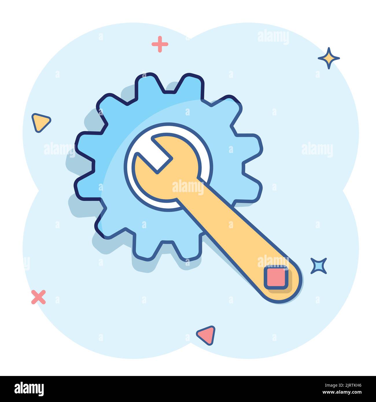 Vector cartoon service tool icon in comic style. Cogwheel with wrench ...