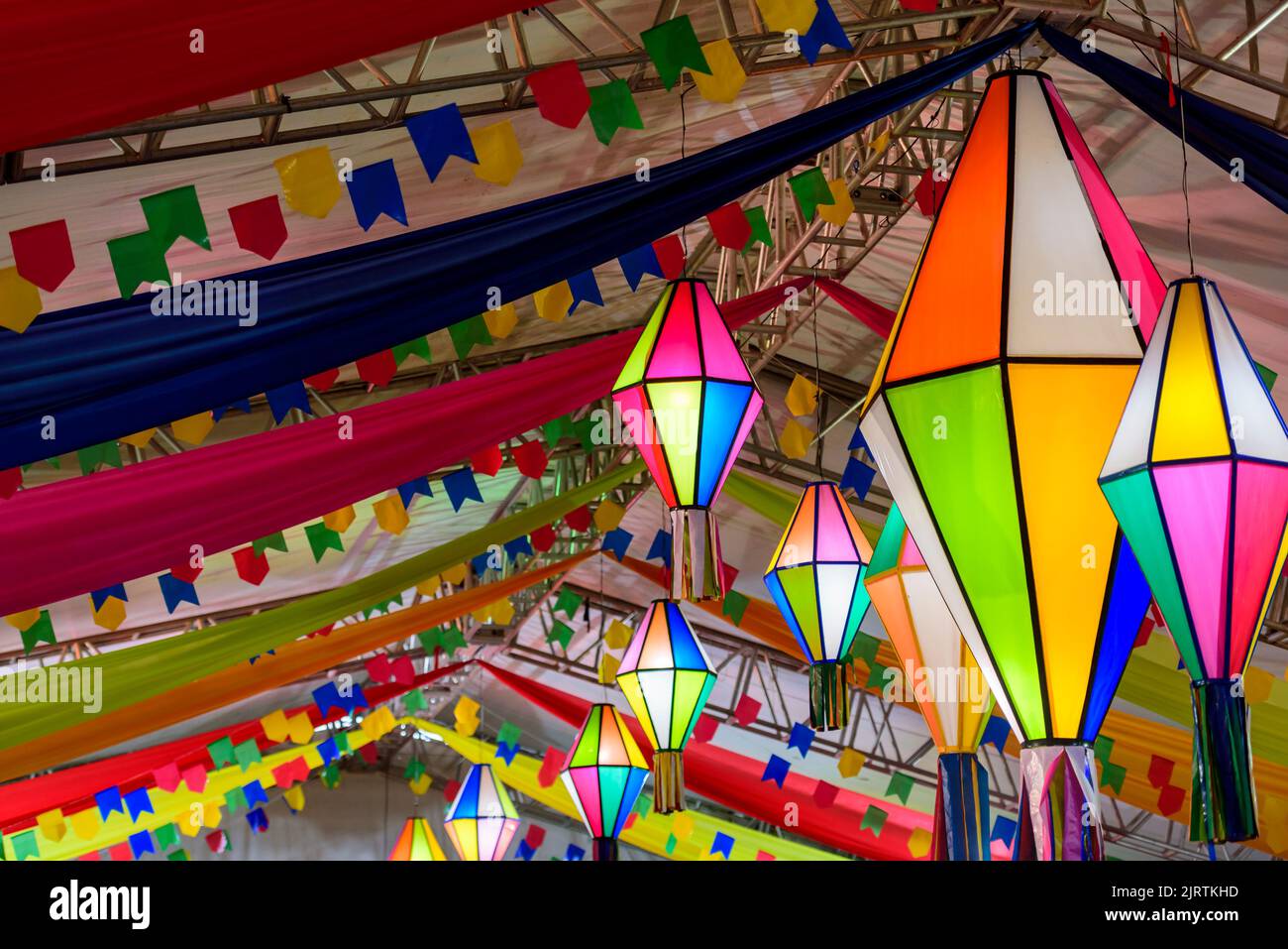 Colorful flags and decorative balloon for the Saint John party, which ...