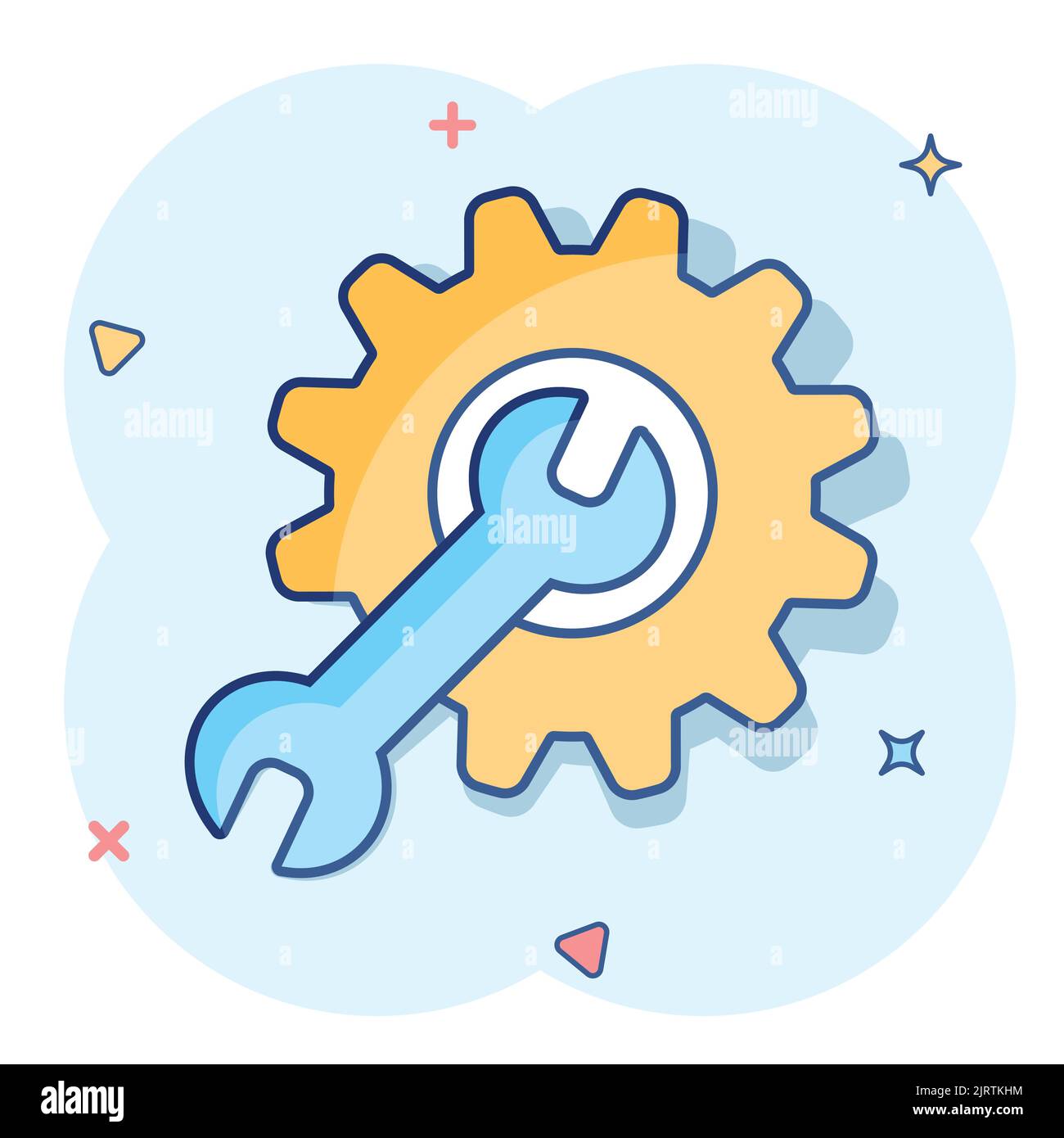 Vector cartoon service tool icon in comic style. Cogwheel with wrench ...