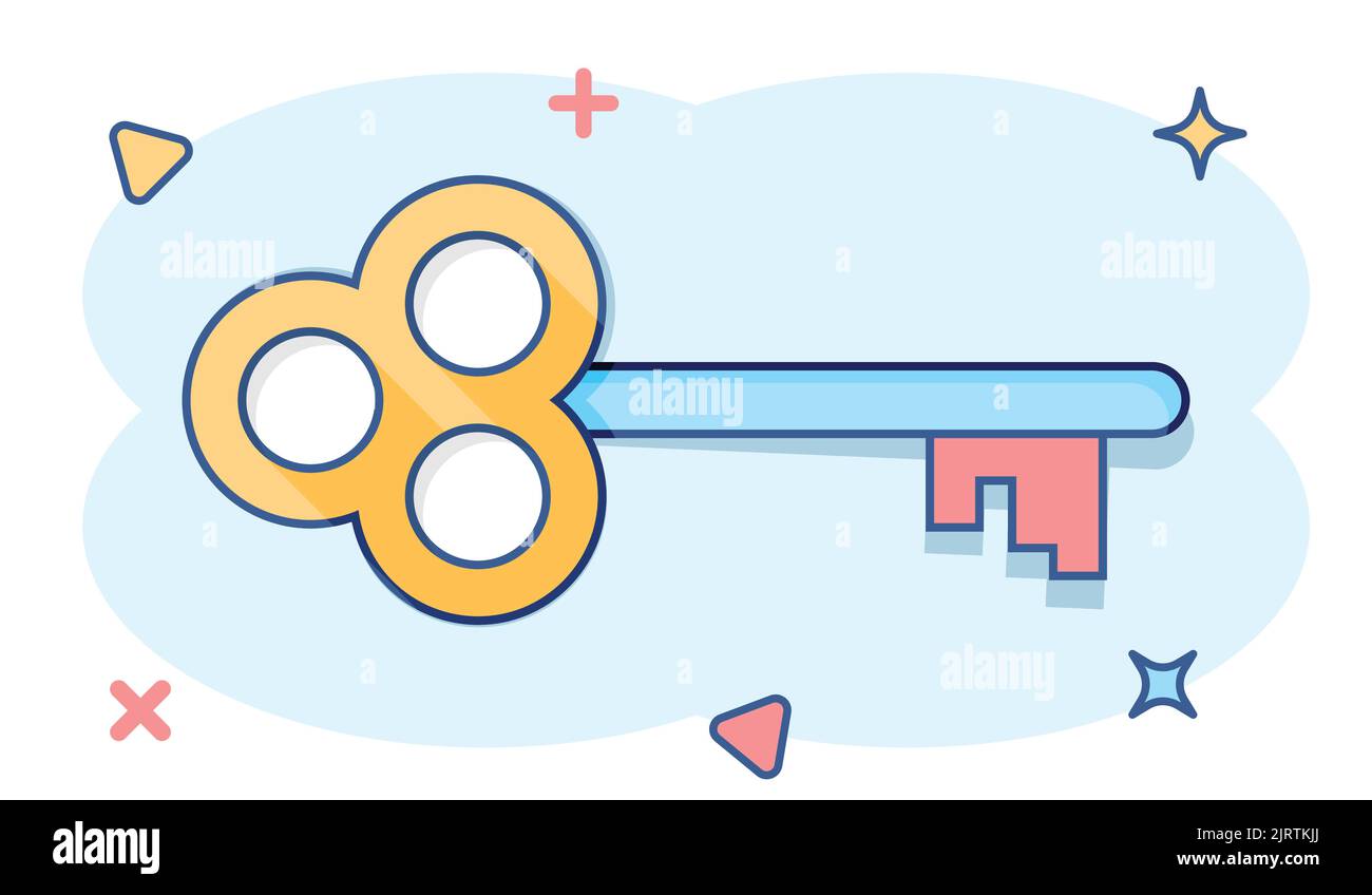 Vector cartoon key icon in comic style. Secret keyword sign ...