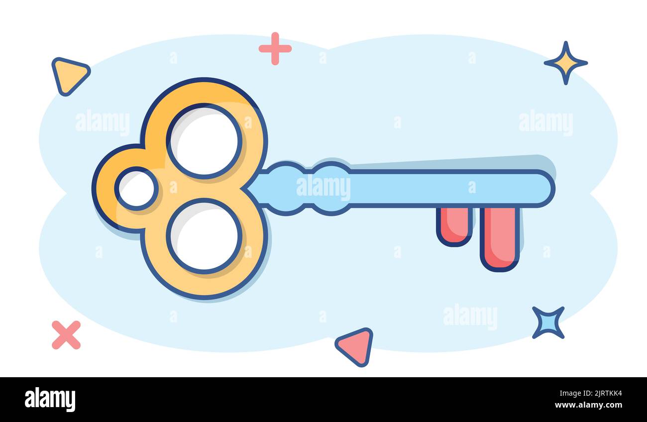Vector cartoon key icon in comic style. Secret keyword sign ...