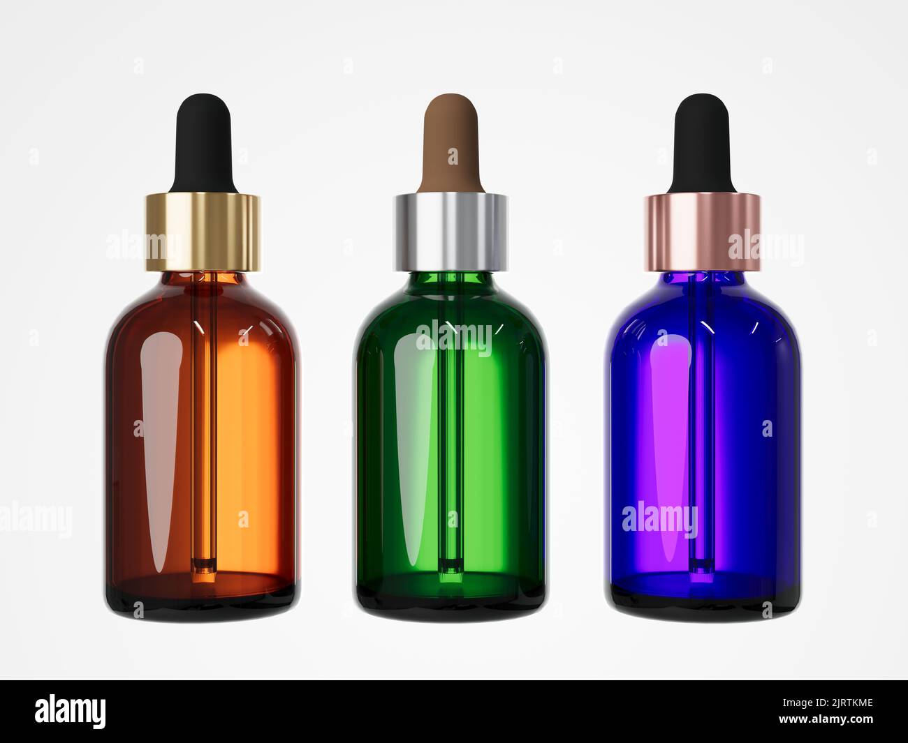 Three different cosmetic serum dropper bottles 3D render, care product ...