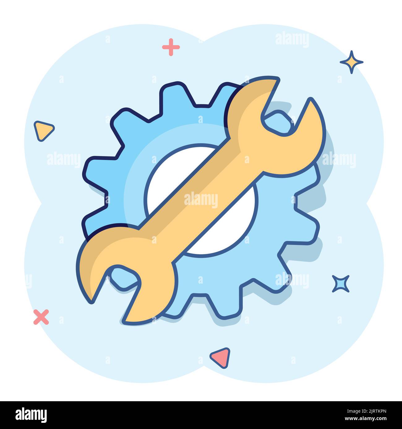 Vector cartoon service tool icon in comic style. Cogwheel with wrench ...