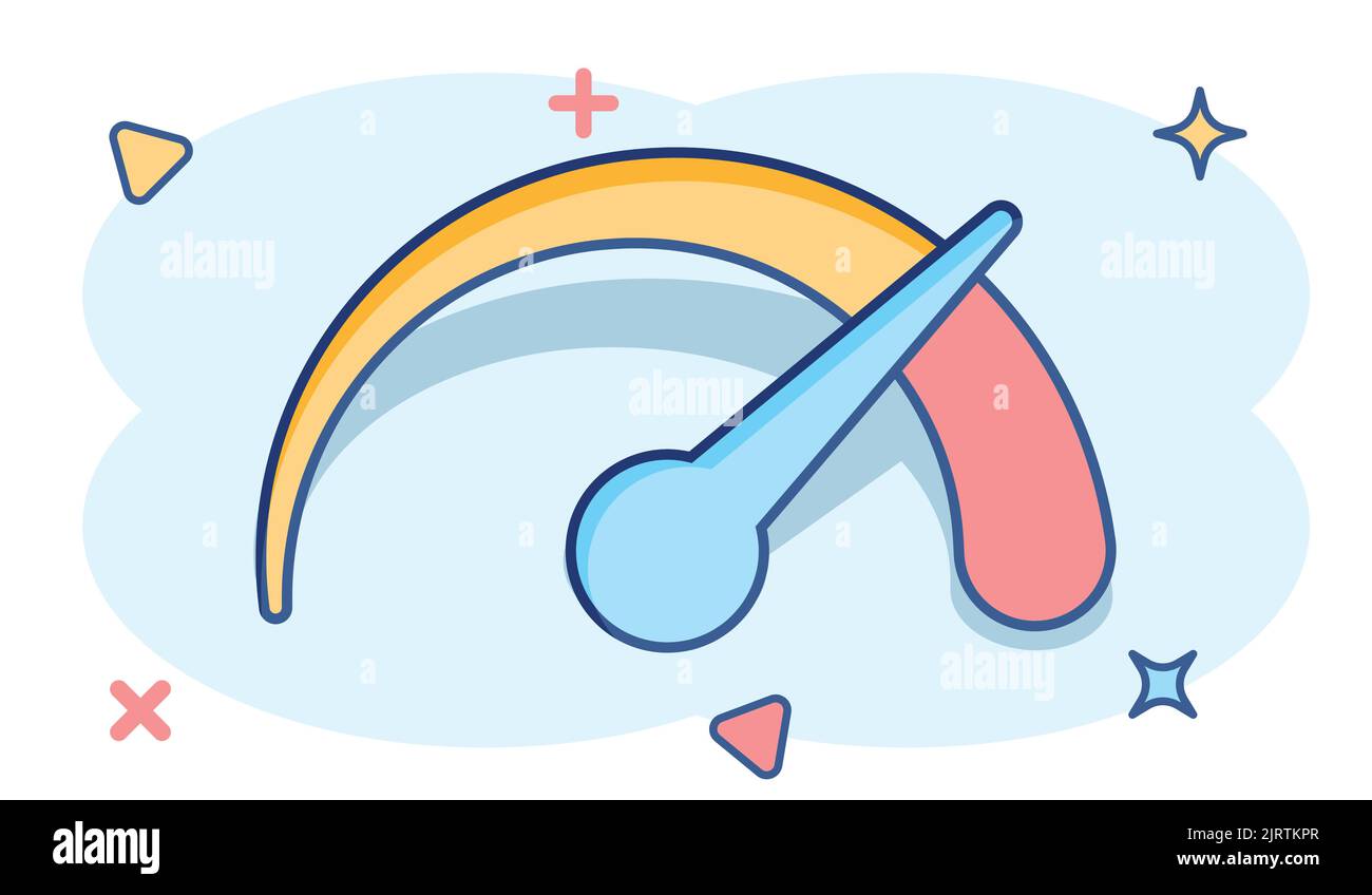Vector cartoon dashboard icon in comic style. Level meter sign ...