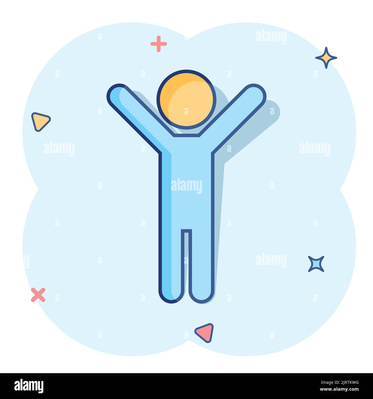 Vector cartoon happy man with hands up icon in comic style. People ...
