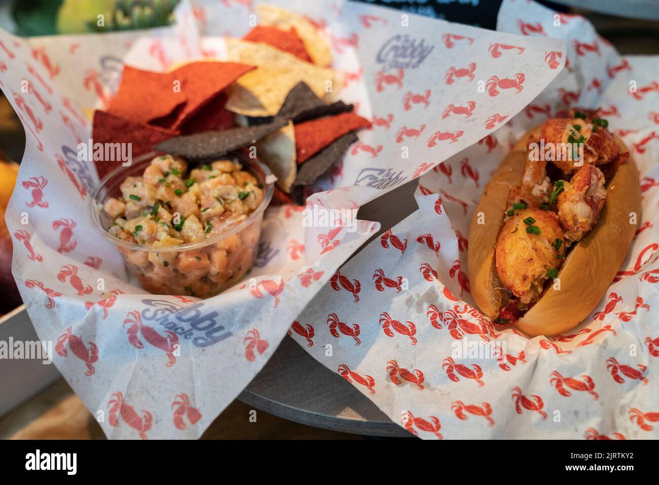 New York, United States. 25th Aug, 2022. Lobster roll and salad by The ...