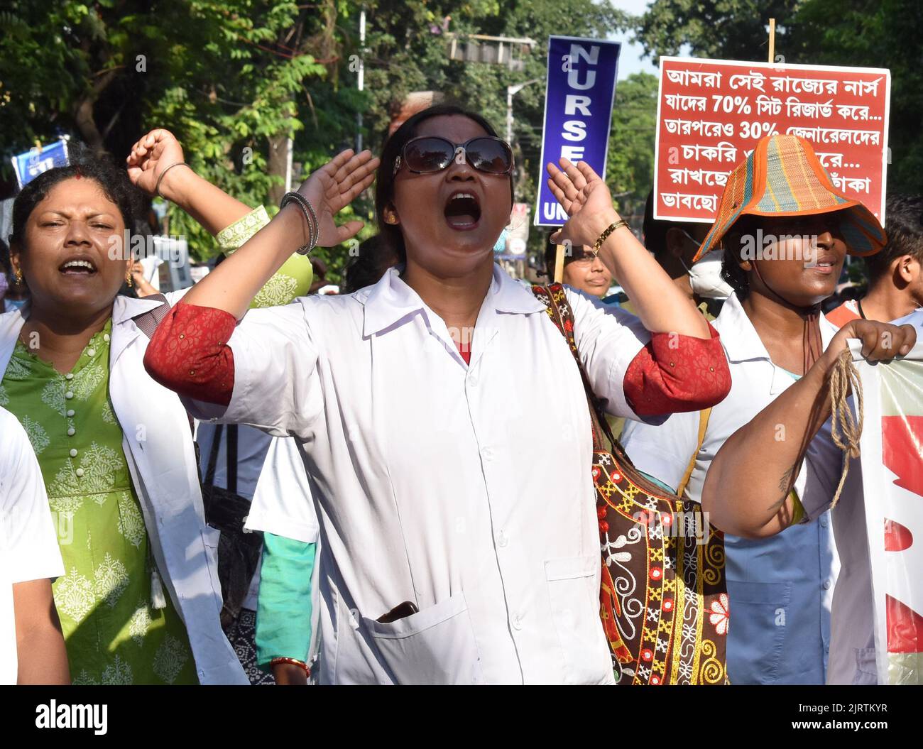 The members of the Nurses Unity held a mass rally in Kolkata for several demands, including pay ...