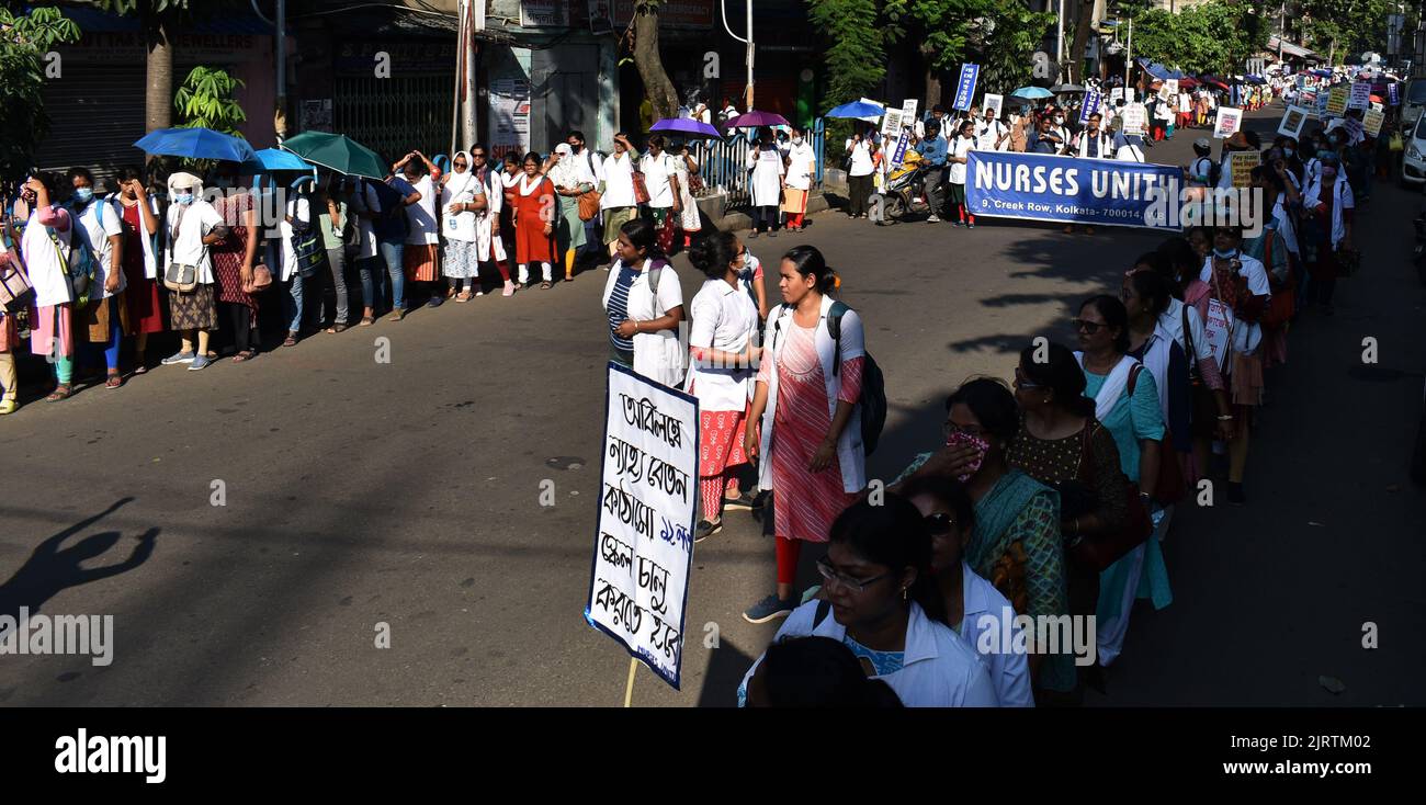 The members of the Nurses Unity held a mass rally in Kolkata for several demands, including pay ...
