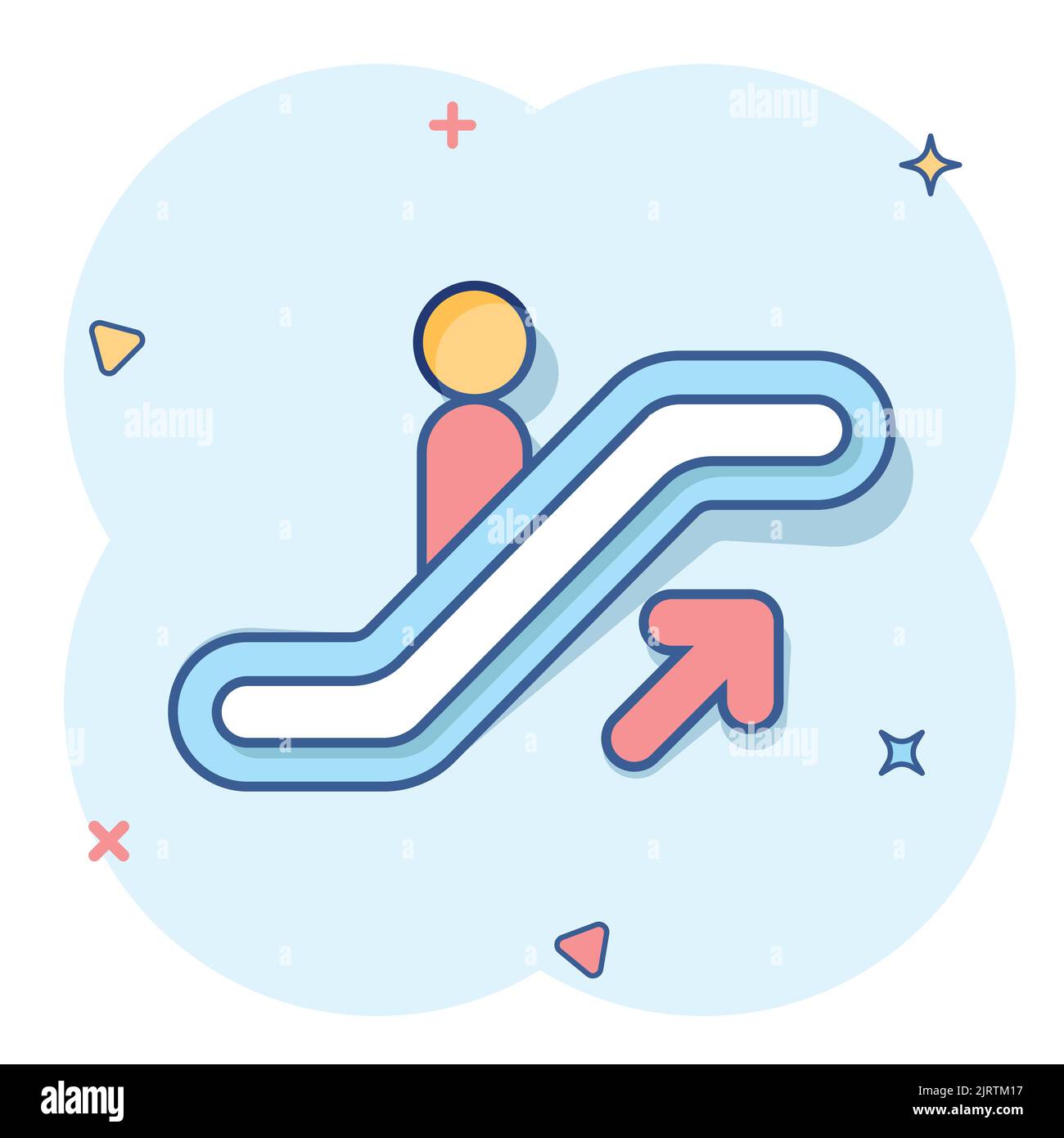 Vector cartoon escalator elevator icon in comic style. Escalator sign ...