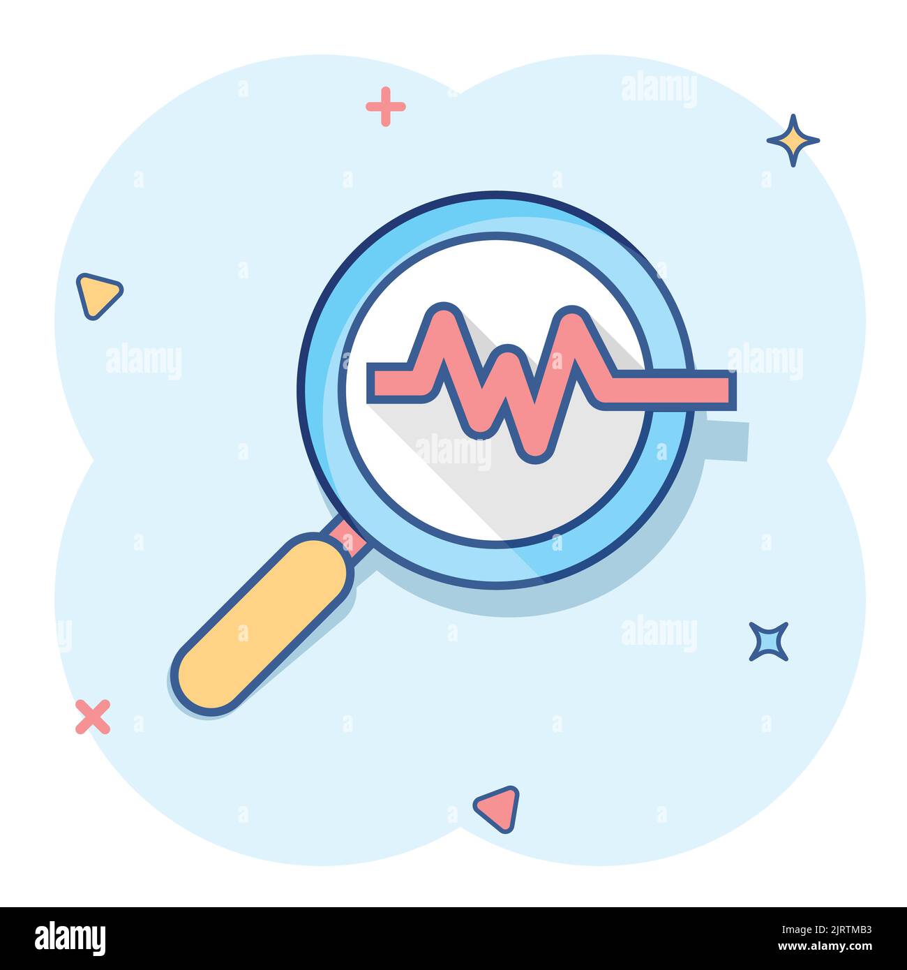 Vector cartoon magnifying glass icon in comic style. Loupe analysis ...