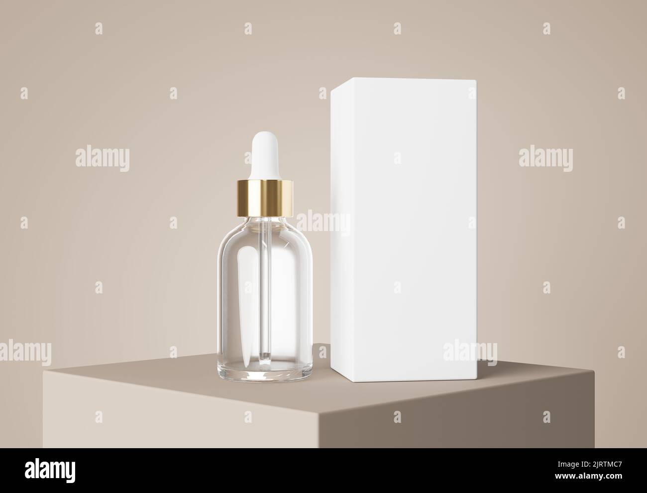 Cosmetic serum dropper bottle and box 3D render, care product packaging ...