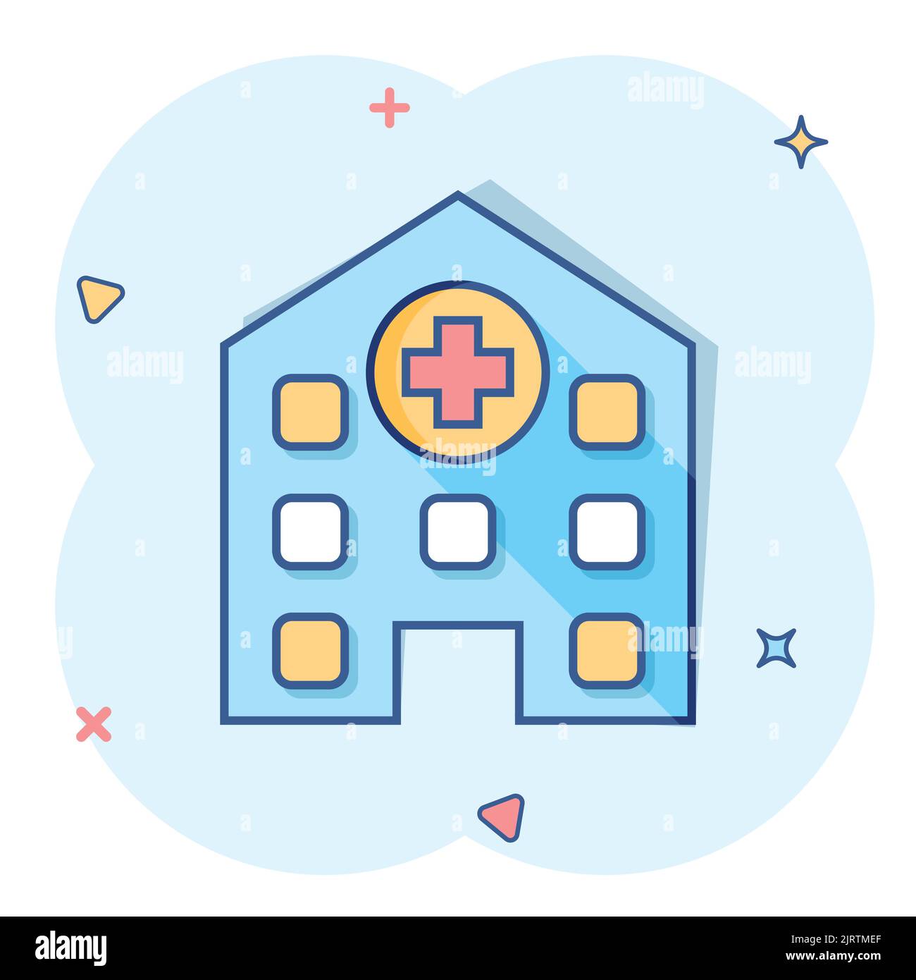 Vector cartoon hospital building icon in comic style. Infirmary medical ...