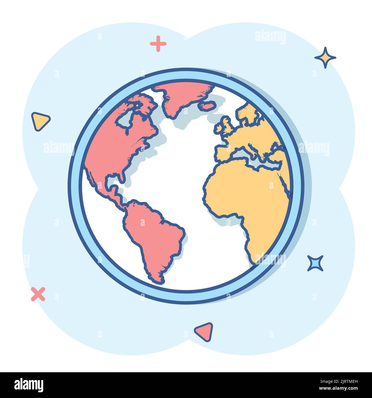 Vector cartoon globe world map icon in comic style. Round earth ...