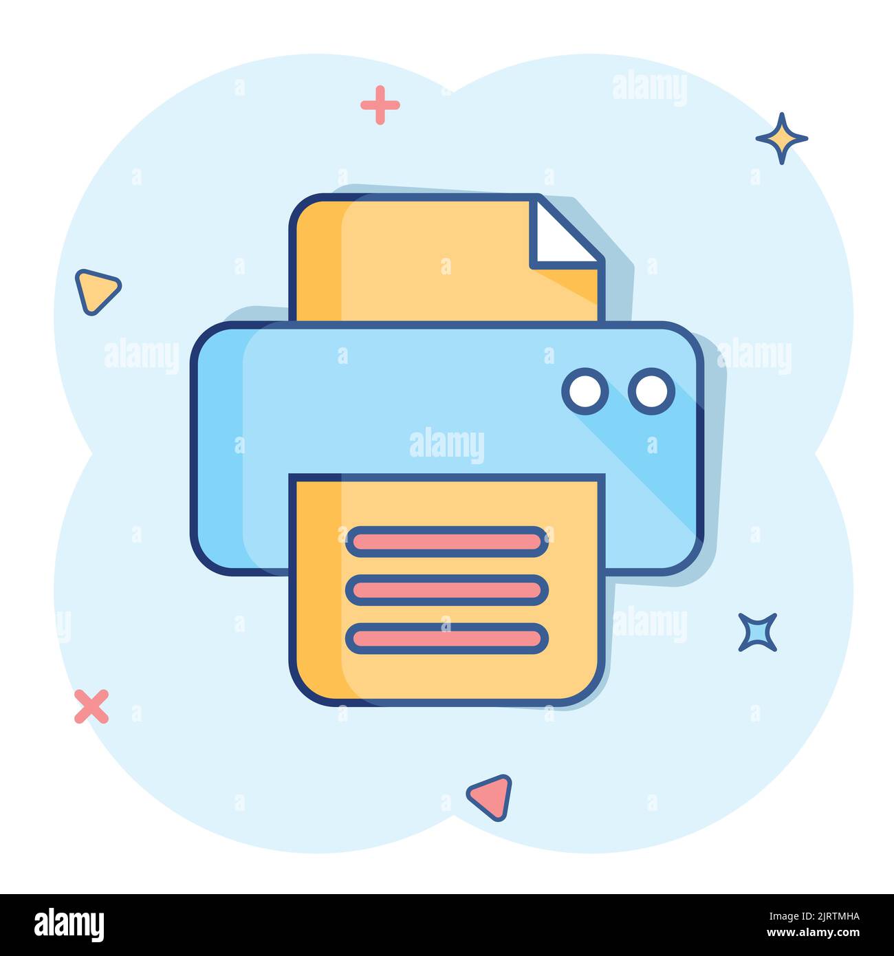 Vector cartoon printer icon in comic style. Document printing sign ...