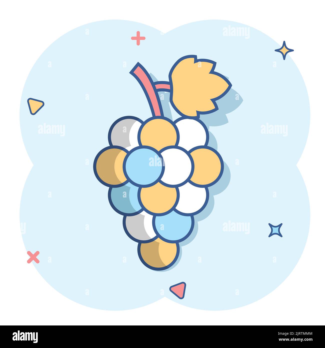 Vector cartoon grape fruit with leaf icon in comic style. Wine sign ...