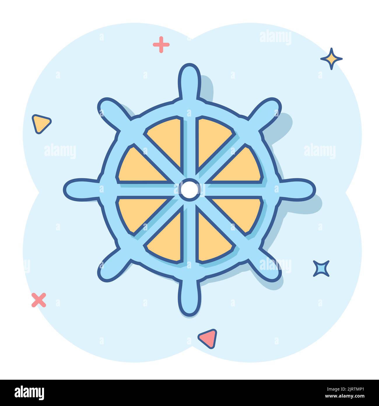 Vector cartoon steering wheel rudder icon in comic style. Rudder wheel ...