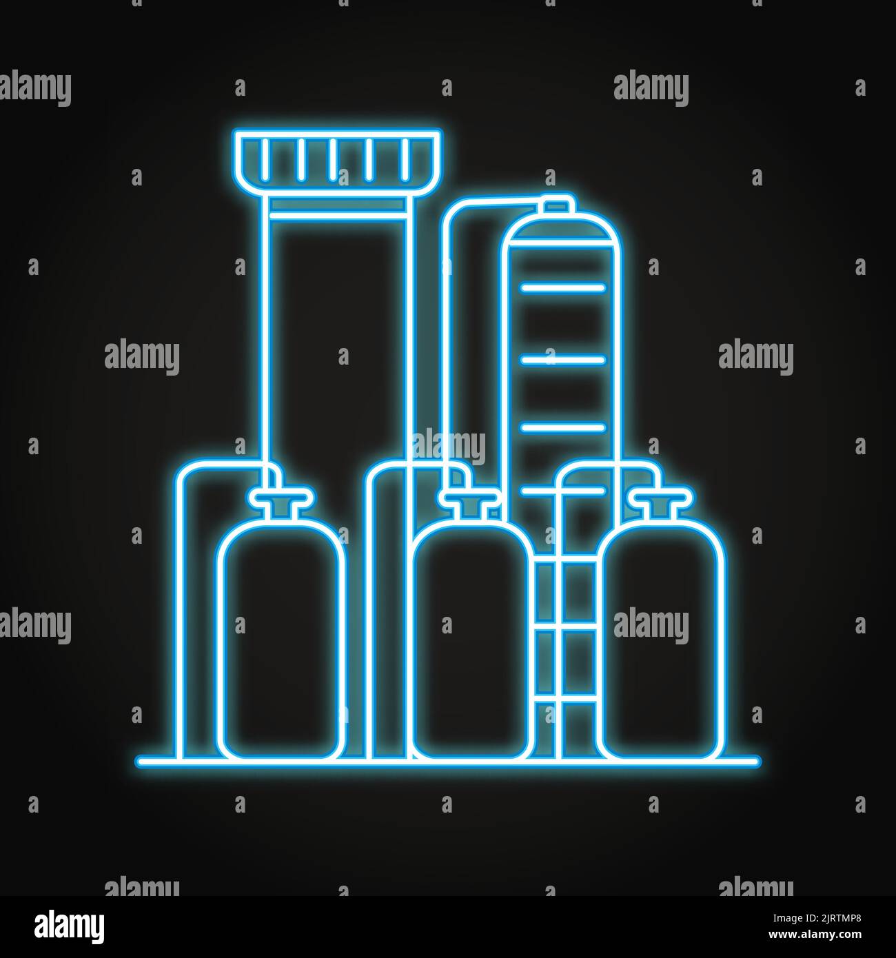 Hydrogen plant neon icon in line style. Renewable energy production ...